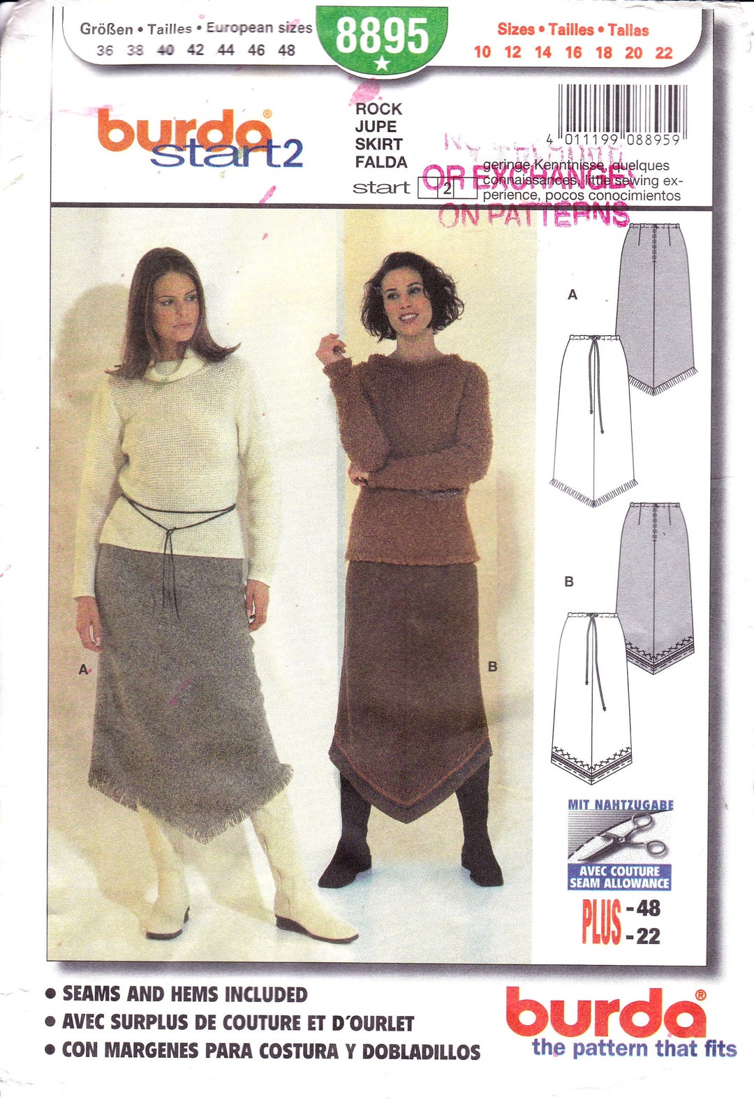 Misses Draw String Waist V Shaped Hem Midi Skirt, Back Zipper, Trim or ...