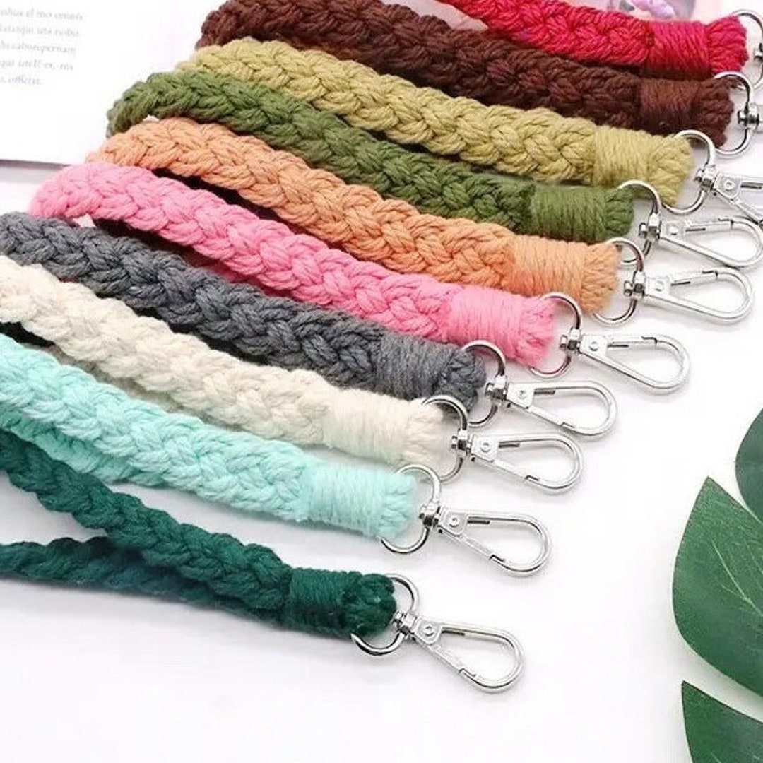 Braided Macramé Keychain | Macramé Wristlet | Gift for Women | Chunky Wristlet | Rope Wristlet ...