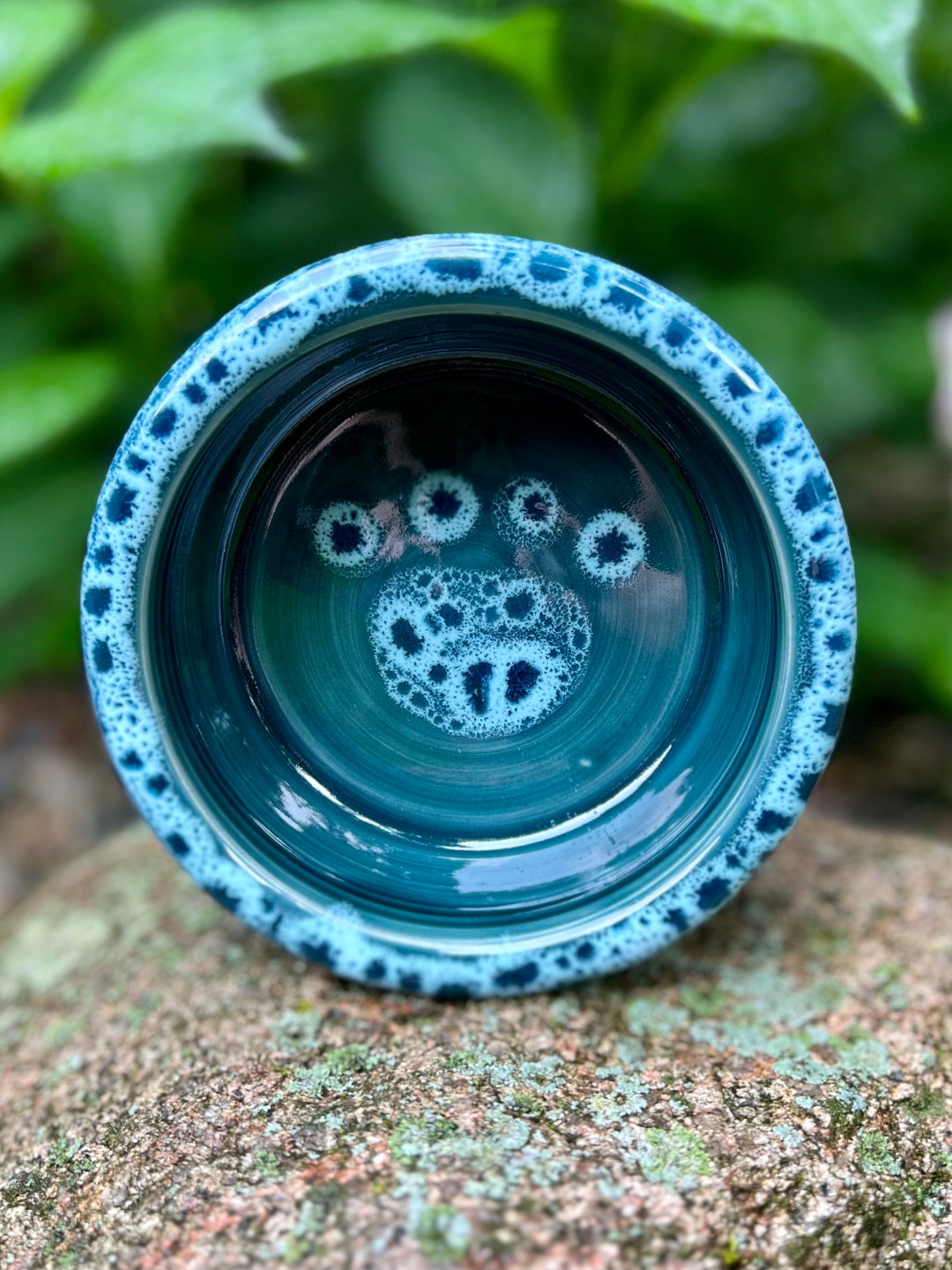 Green Ceramic Dog Bowl: Handmade Stoneware Pet Dish With Paw Print - Etsy