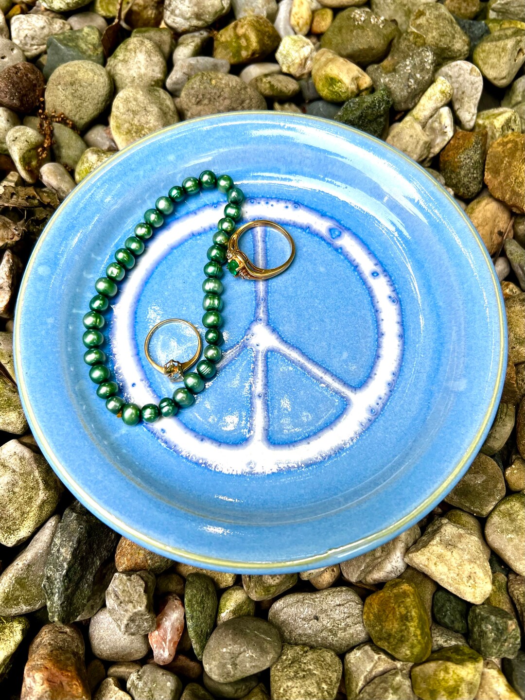 Jewelry Dish, Peace Sign Ceramic Plate, Sky Blue and White, Best Gifts ...