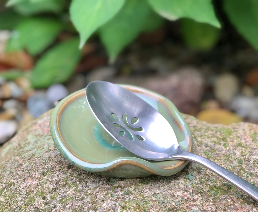 Ceramic Spoon Rest, Spoon Holder, Stoneware Ceramic Pottery, Green ...