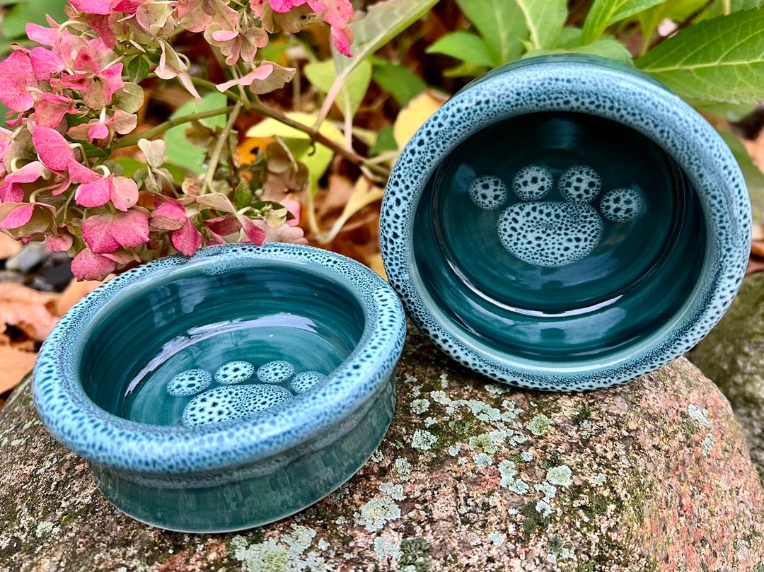 Tiny Ceramic Dog Dishes, Set of 2 Bowls, Small Pet Dishes, Pottery Dog ...