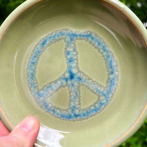 Peace Sign Plate, Amber and Green Small Ceramic Dish, Spoon Rest, Peace ...