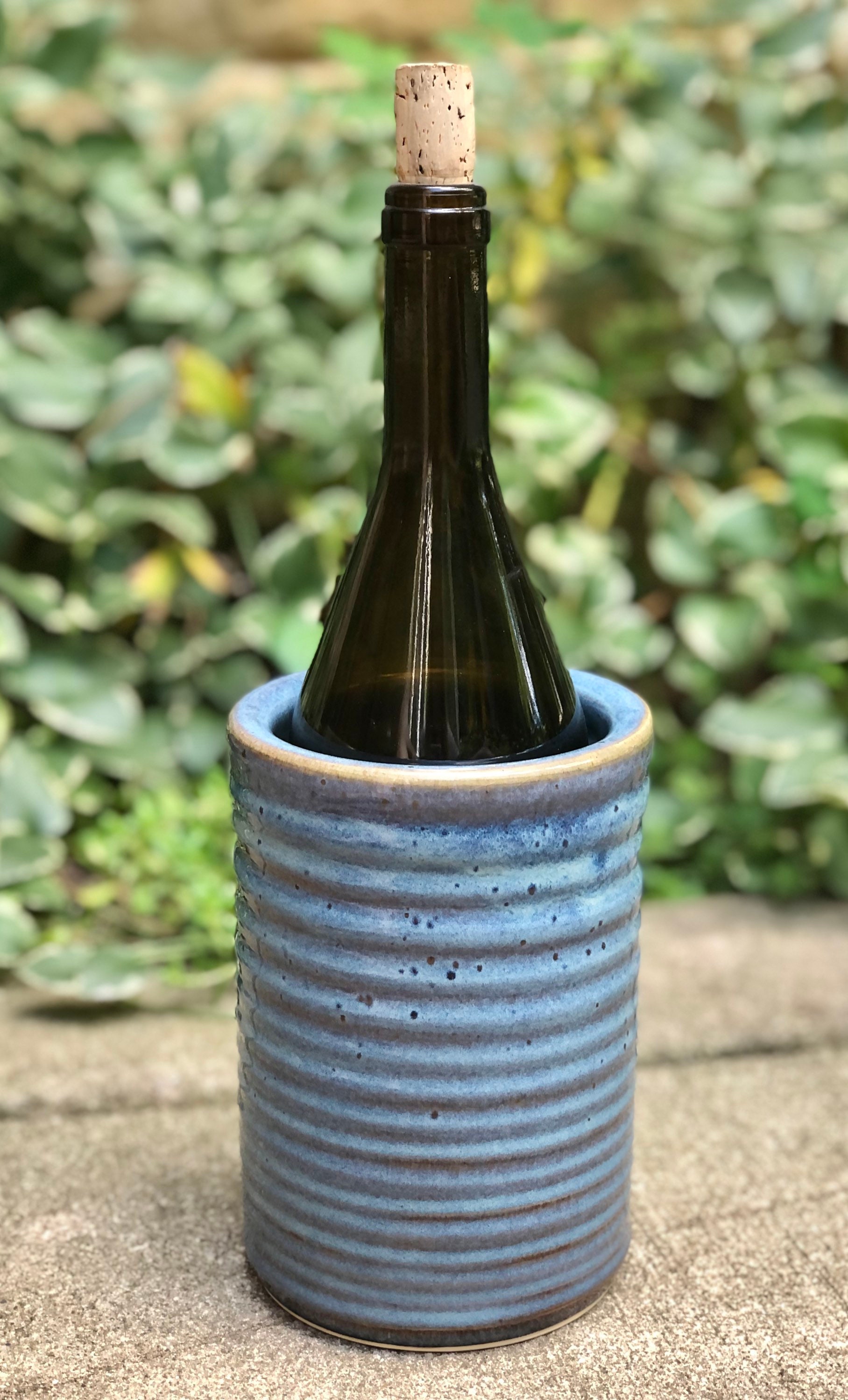 Handmade Blue Ceramic Wine Chiller: Stoneware Pottery Utensil Holder - Etsy