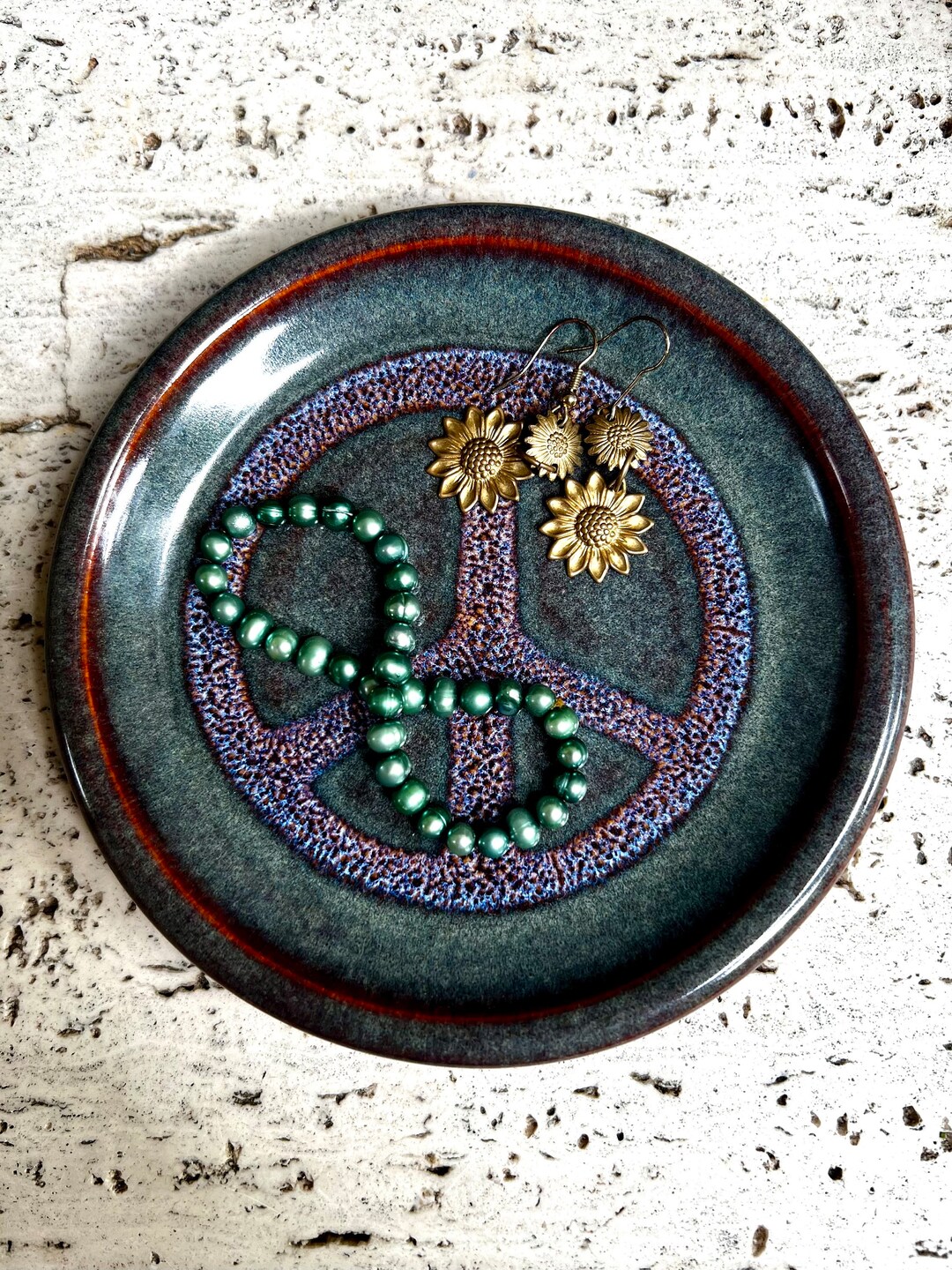 Peace Sign Plate, Purple and Grey Jewelry Dish Small Ceramic Plate ...