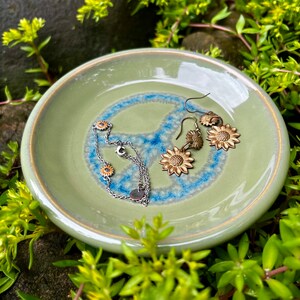 Peace Sign Plate, Amber and Green Small Ceramic Dish, Spoon Rest, Peace ...