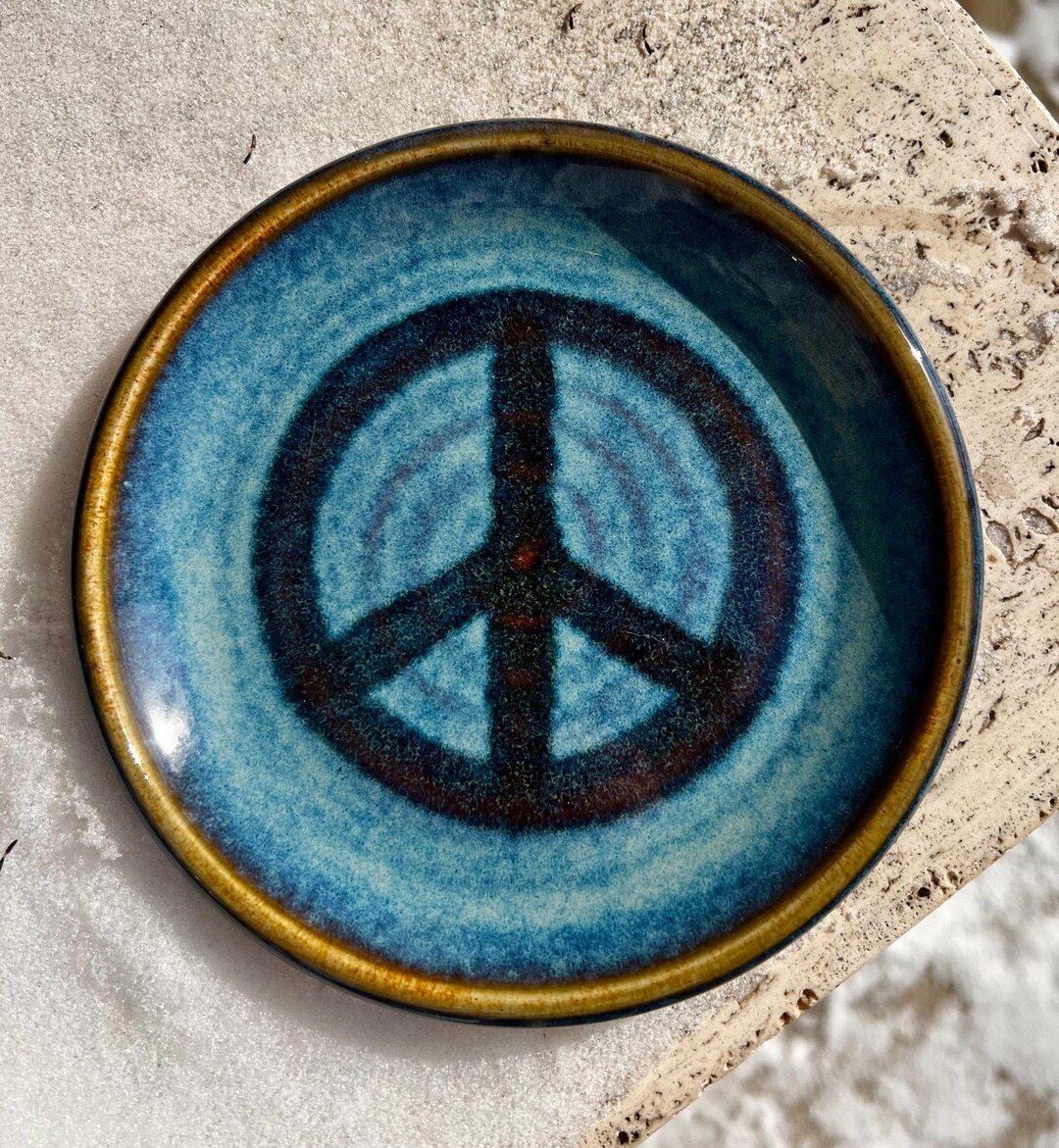 Peace Sign Plate, Blue Jewelry Dish, Small Ceramic Plate, Spoon Rest ...