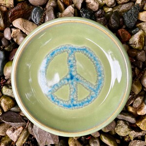 Peace Sign Plate, Amber and Green Small Ceramic Dish, Spoon Rest, Peace ...