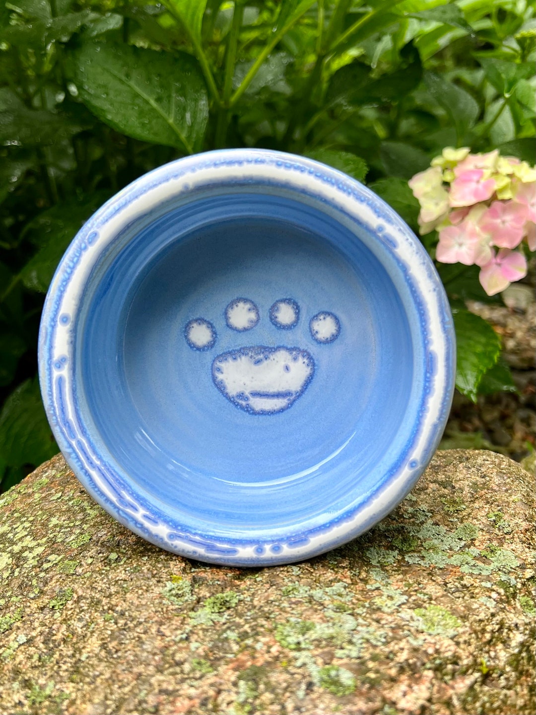 Blue Ceramic Dog Bowl: Handmade Stoneware Pet Dish With Paw Print - Etsy