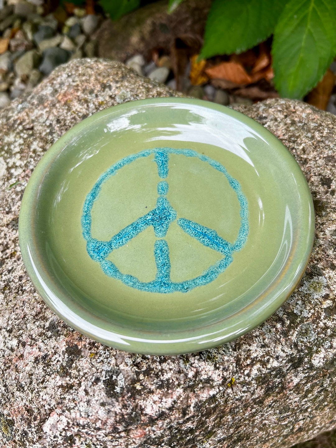 Peace Sign Plate Amber and Green Small Ceramic Dish Spoon - Etsy