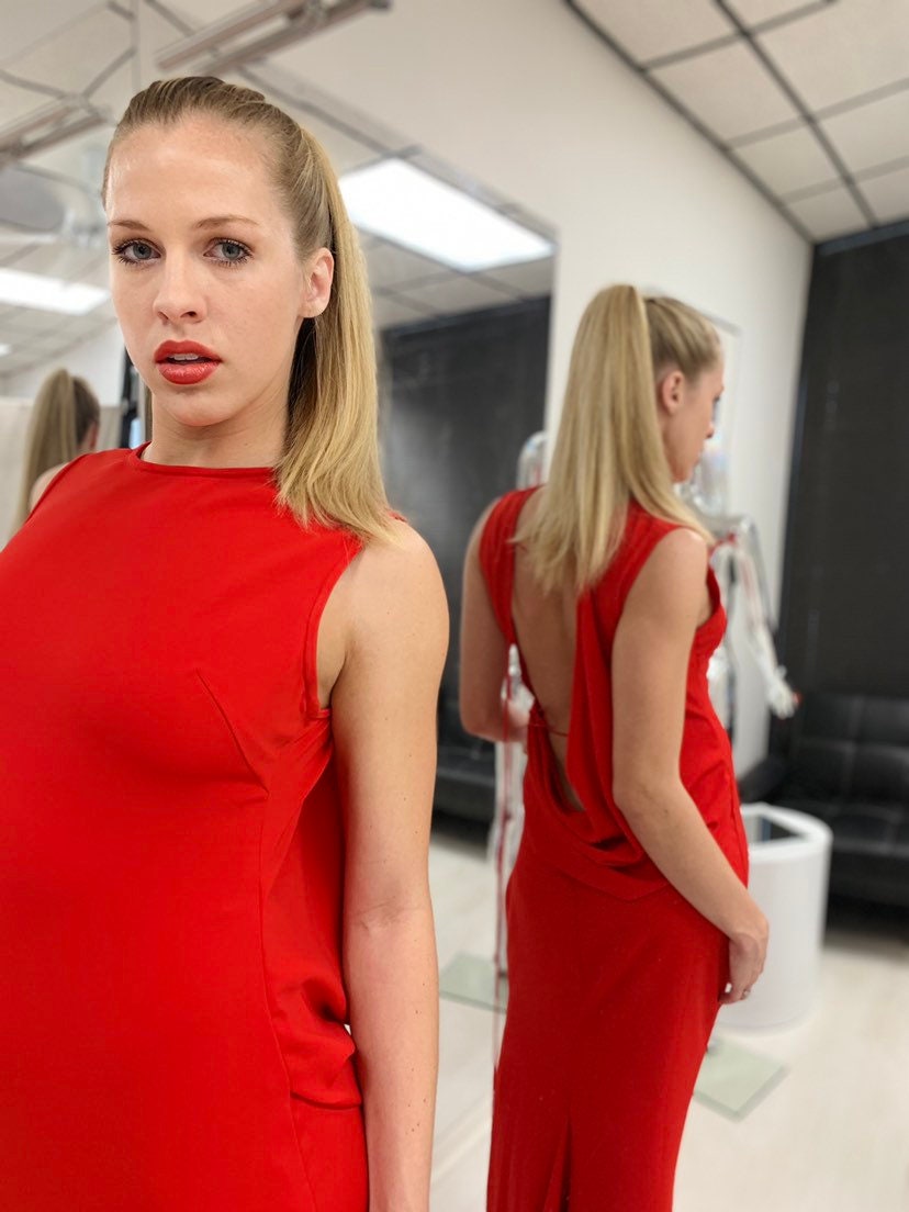 SOLD. Body Positive Red Backless Gown - Modesty Panel Available - Etsy