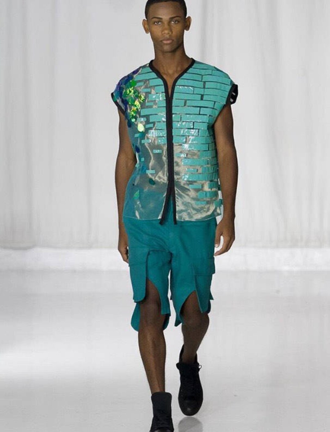 FACE Vest, Patent Leather in Organza Appliqué Unisex Vest Avant-garde ...