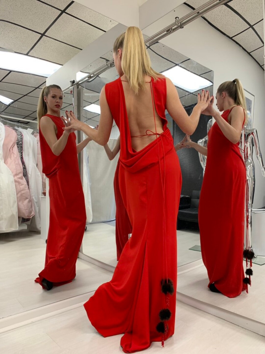 SOLD. Body Positive Red Backless Gown - Modesty Panel Available - Etsy