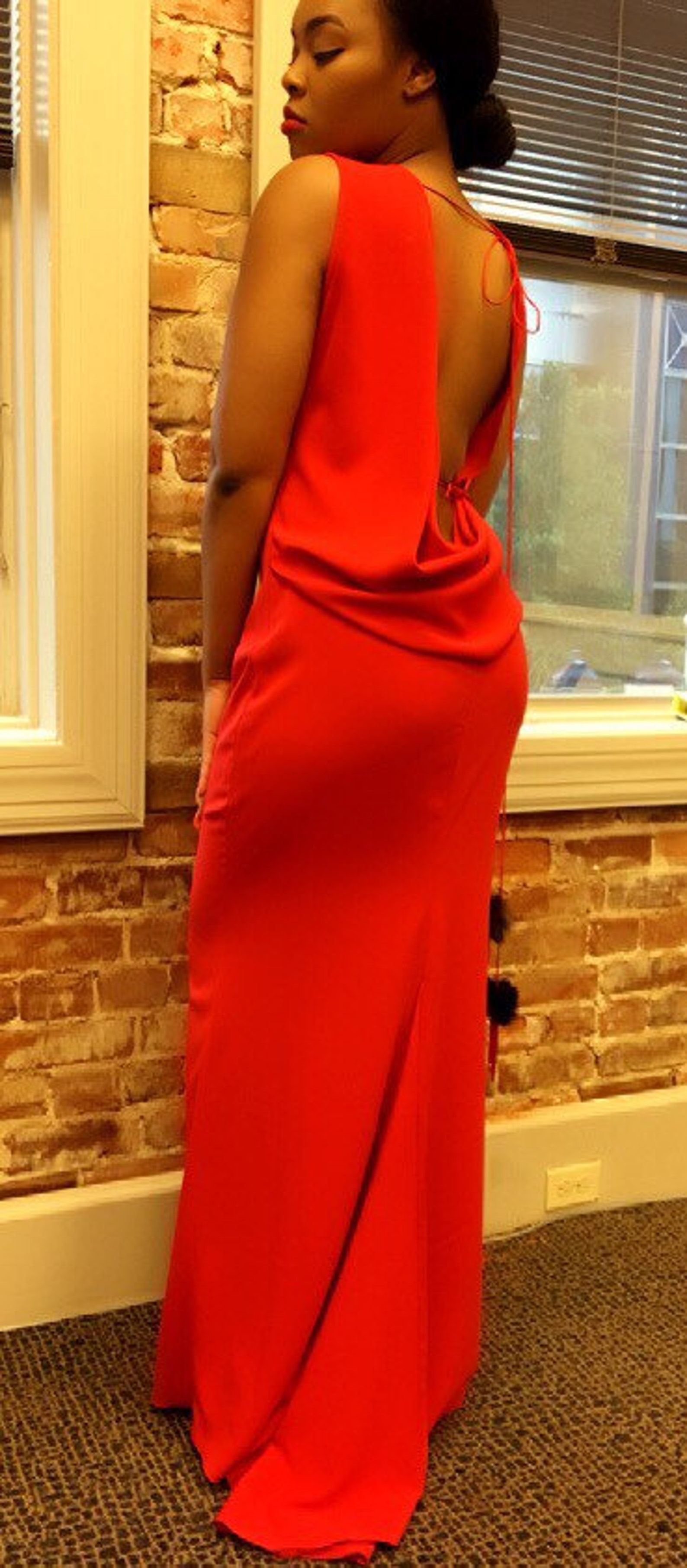 SOLD. Body Positive Red Backless Gown - Modesty Panel Available - Etsy