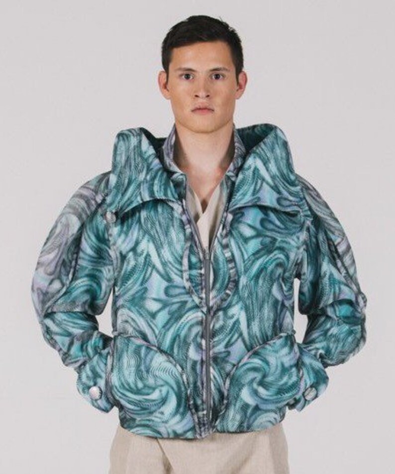 Grey and Aquatic Wonder Mesh Jacket Avant-garde Futuristic Sculptural ...