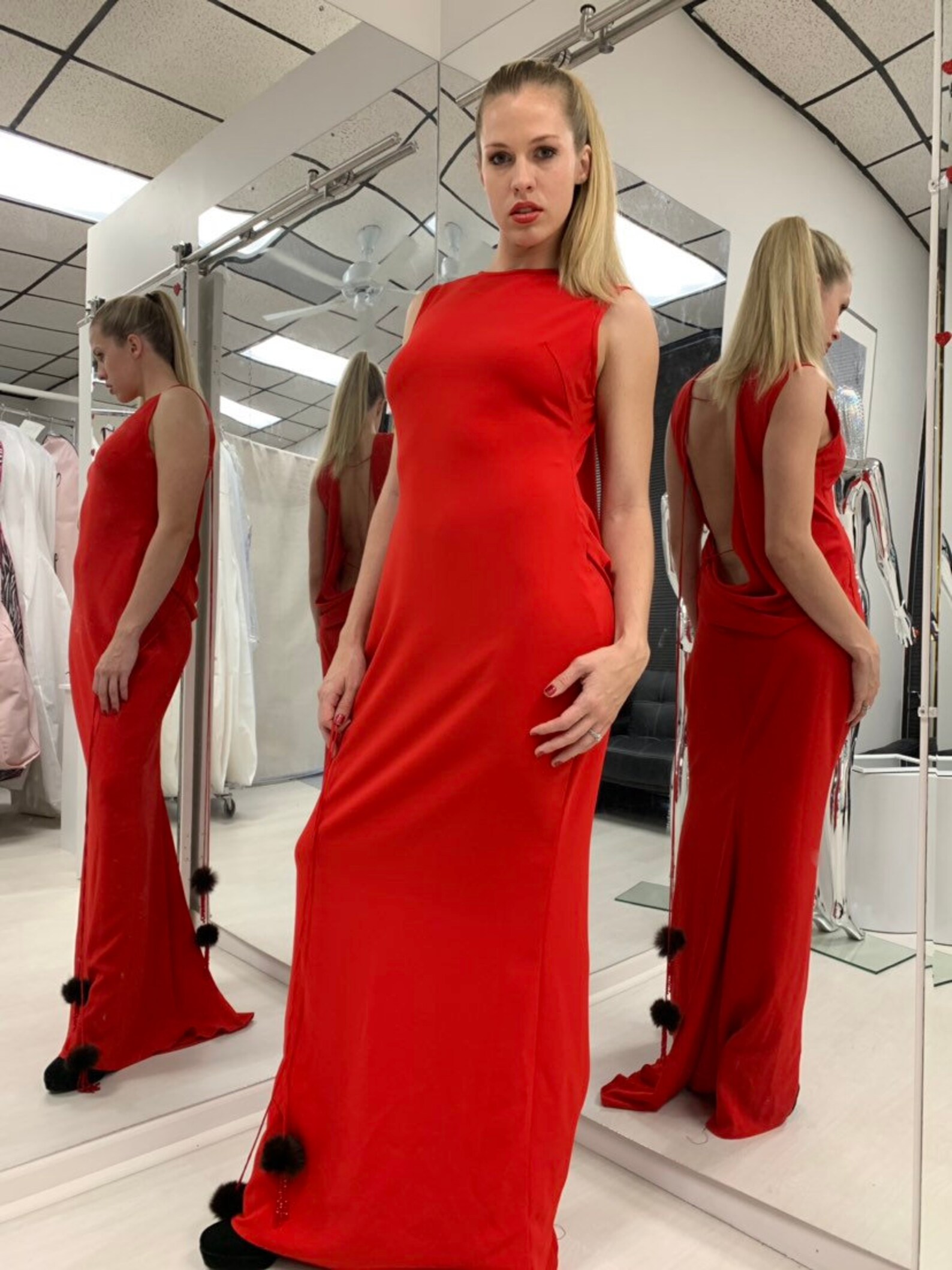 SOLD. Body Positive Red Backless Gown - Modesty Panel Available - Etsy