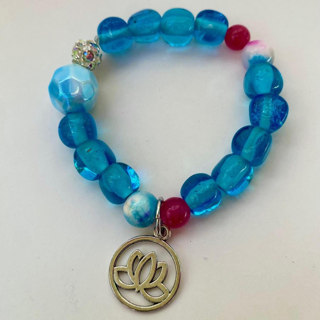 Trans Pride Bracelet W/ Cherry Quartz, Blue Glass, Chalcedony & Lotus ...