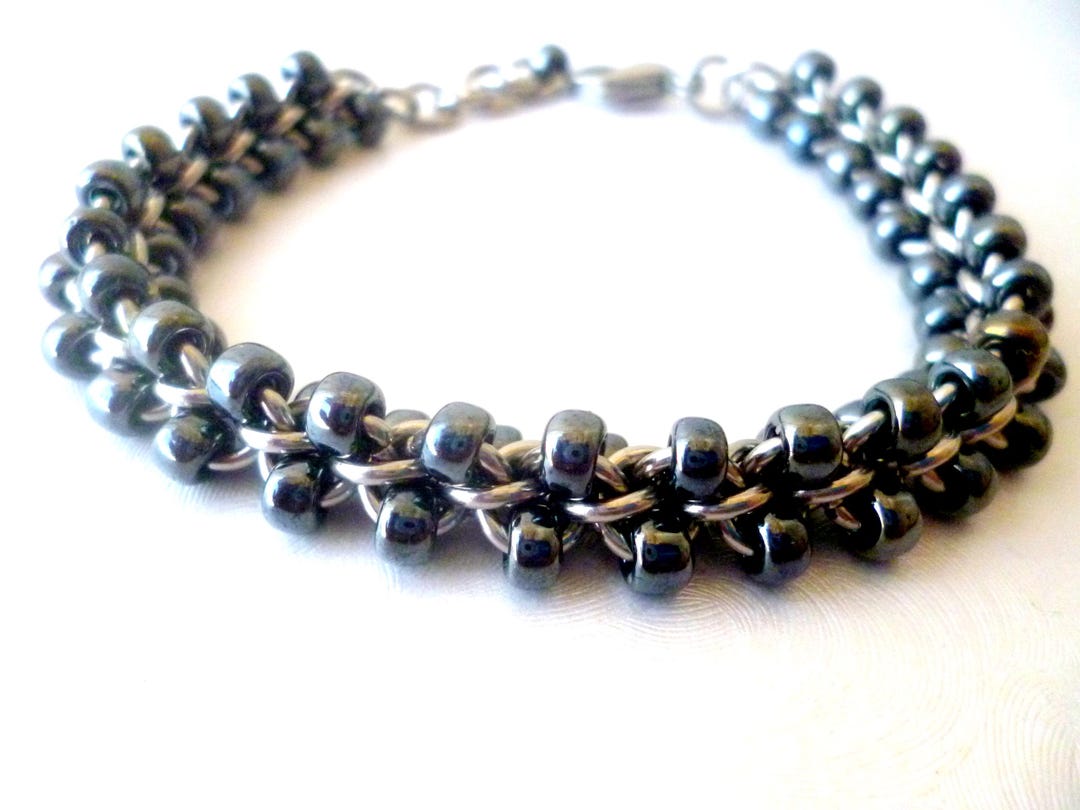 JPL3 Beaded Bracelet, Stainless Steel Bracelet, Grey Bracelet ...