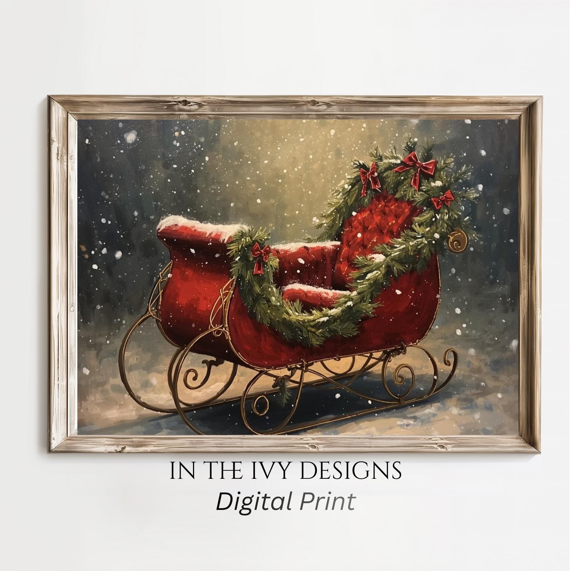 Vintage Wooden Sleigh, Festive Red Sleigh, Old-fashioned Sleigh ...