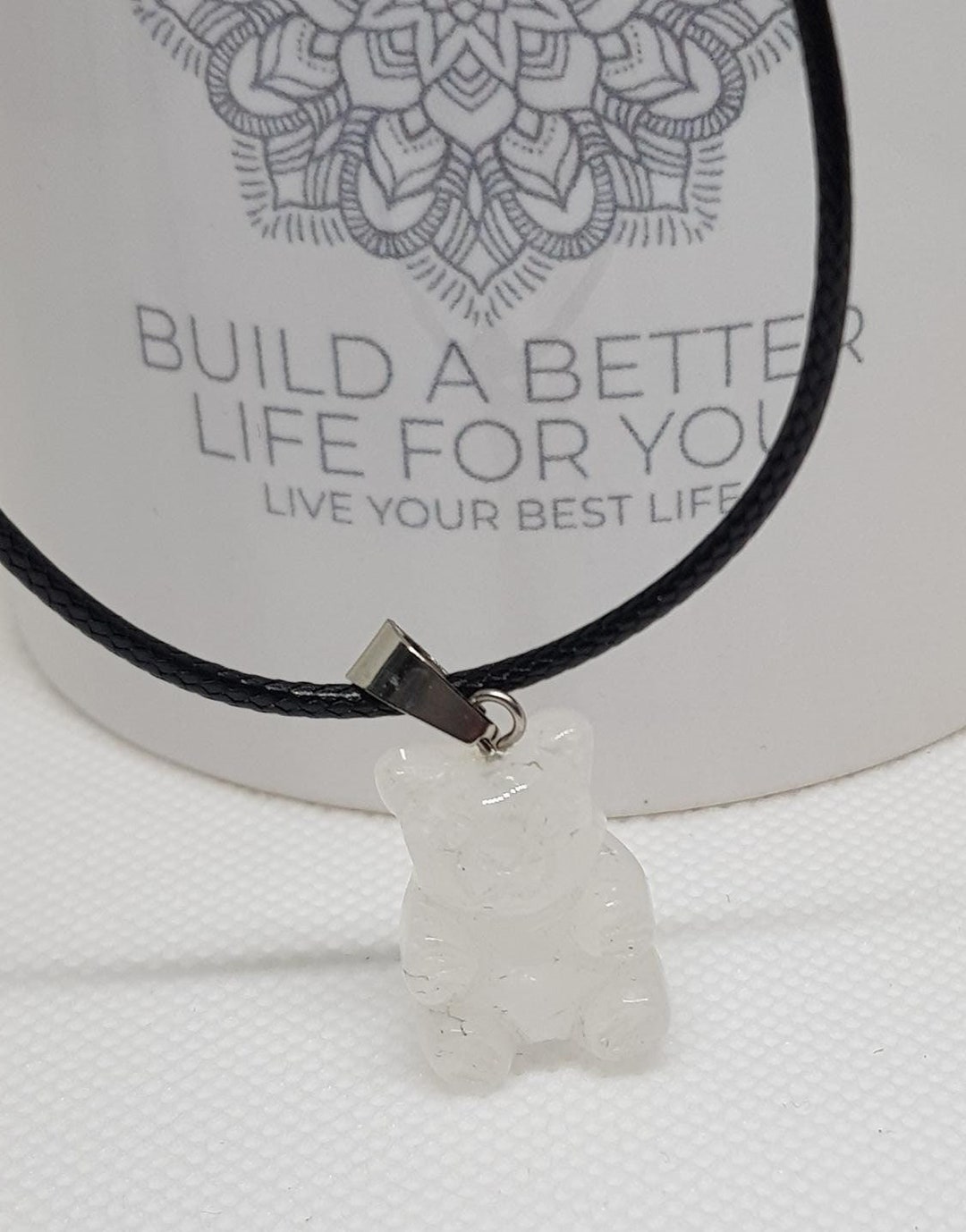 Snow Quartz Natural Stone Teddy Bear Necklace - Etsy
