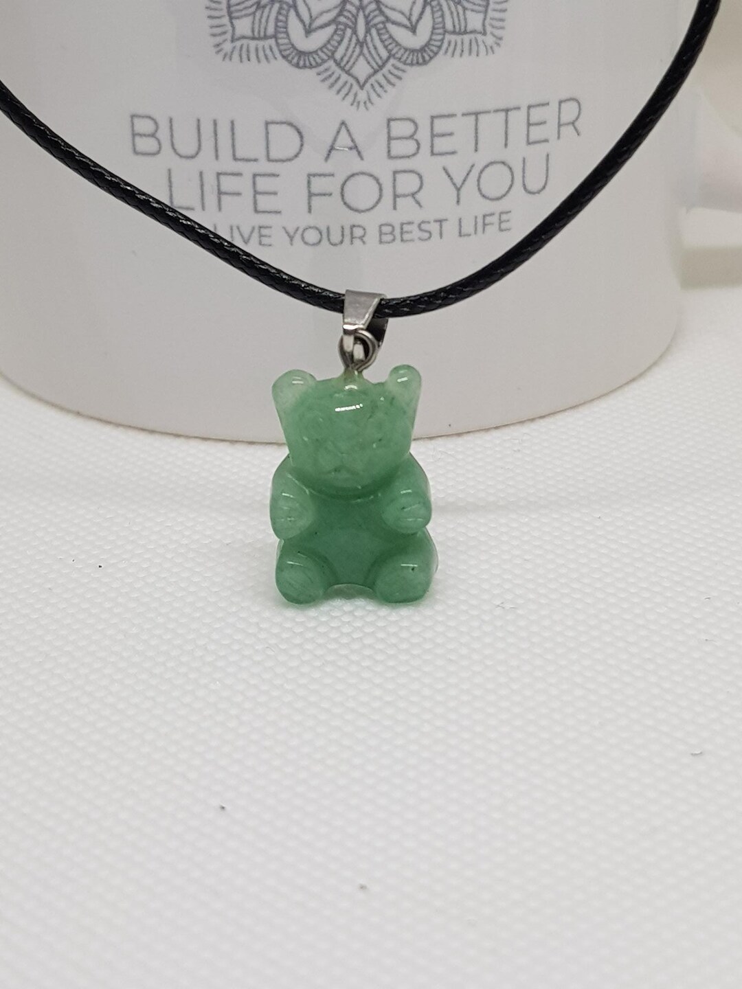 Green Quartzite Natural Stone Teddy Bear Necklace - Etsy UK