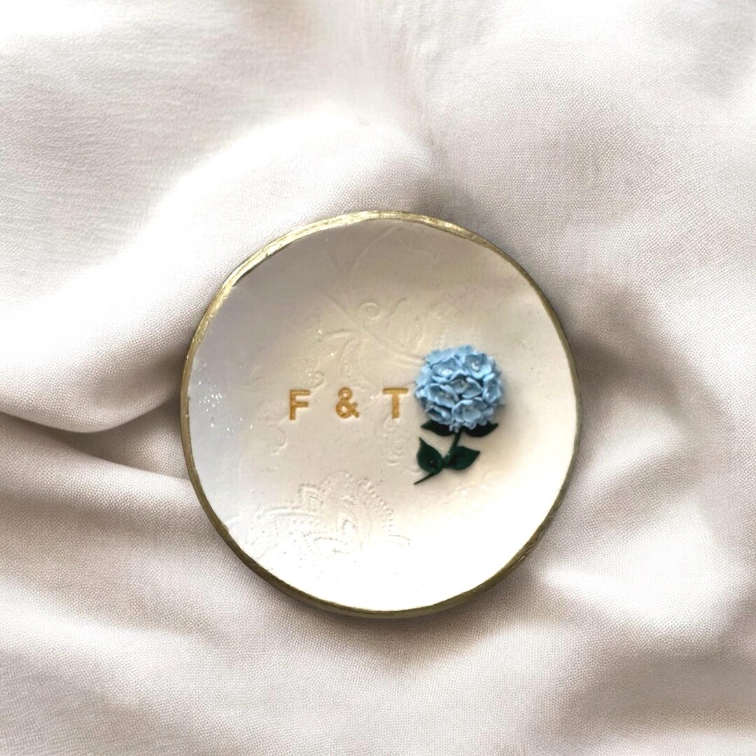 Hydrangea Jewelry Dish, Wedding Ring Dish Personalized, Engagement ...