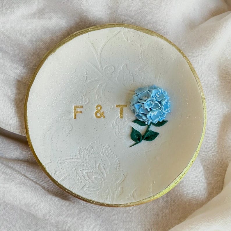 Hydrangea Jewelry Dish, Wedding Ring Dish Personalized, Engagement ...