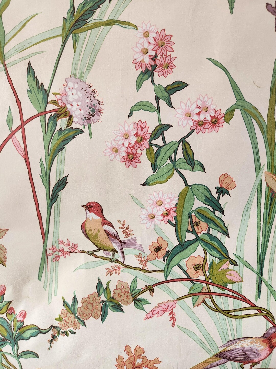 Vintage Chloe Cotton Chintz Fabric: Romantic Floral Bird Print (17 ...