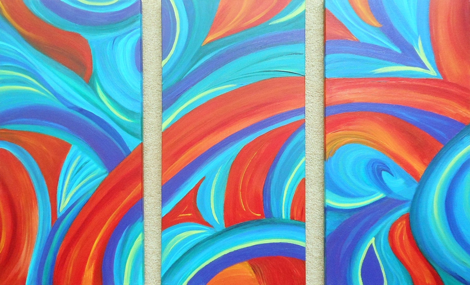 EXOTICA - Original Tryptic Painting of Three 12x24 Panels in Vibrant ...