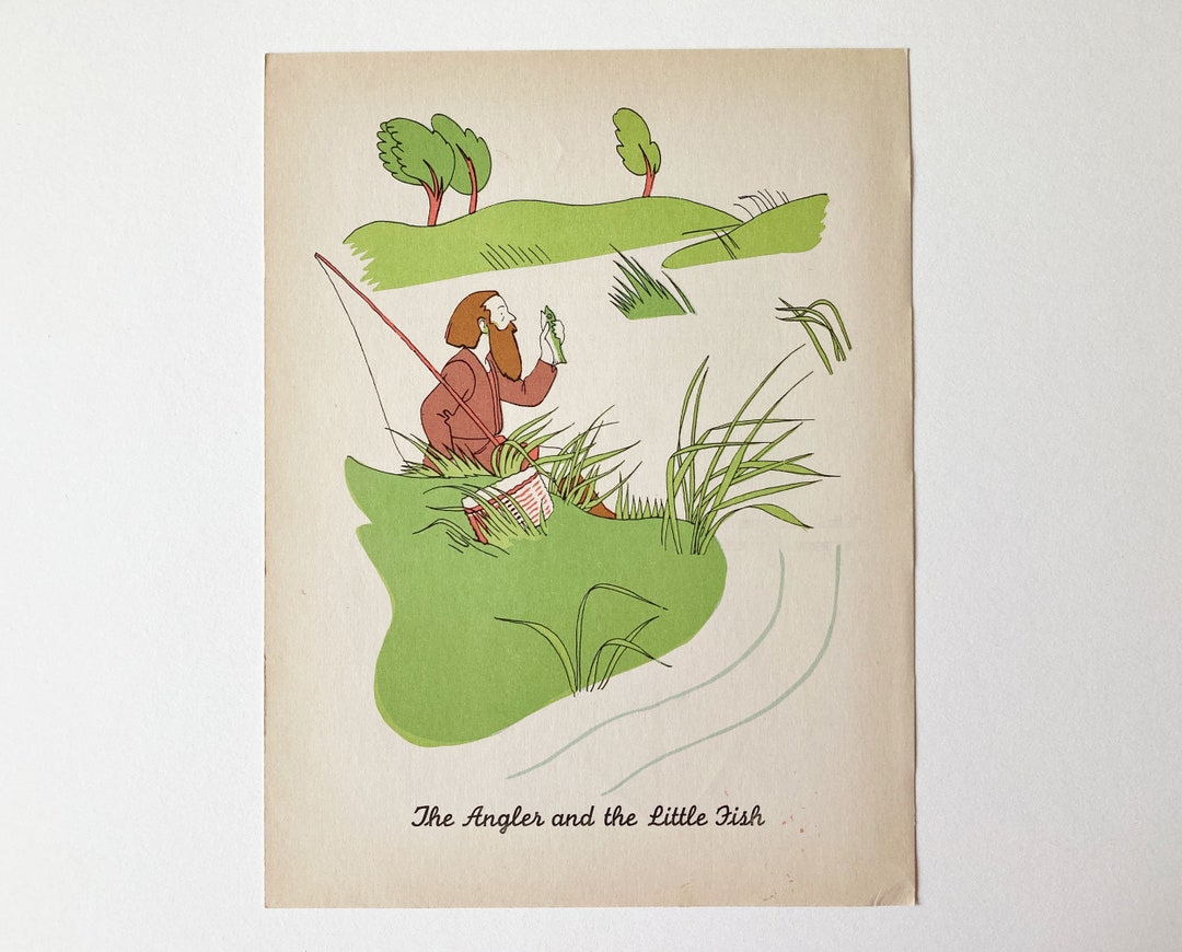 1970 Original Vintage Illustration / Aesop's Fables / the Angler and ...