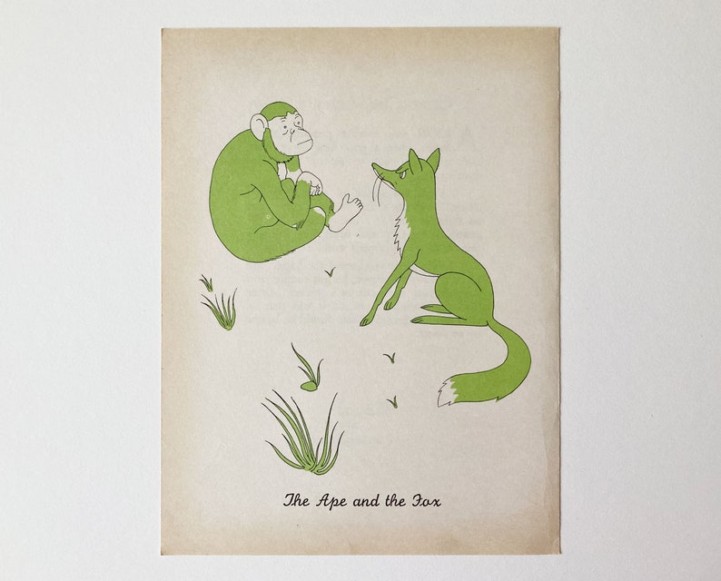 1970 Original Vintage Illustration / Aesop's Fables / the Ape and the ...