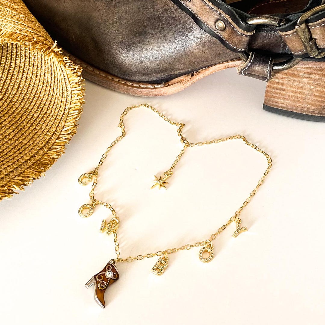 Cowboy Charm Necklace, Cowboy Boot Necklace, Southwestern Necklace ...