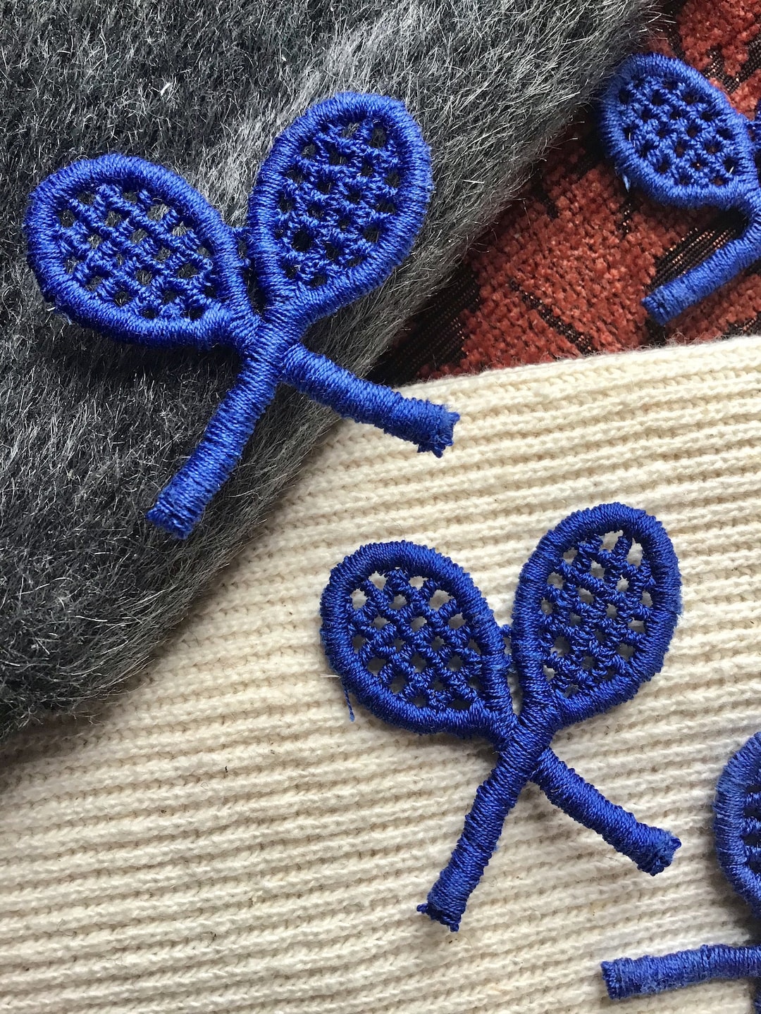 Embroidered Navy Blue Tennis Racket Applique, 1960s Sew-on Decorative ...