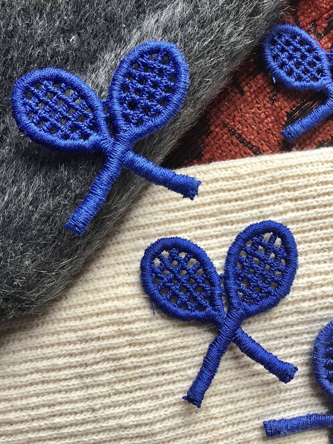 Embroidered Navy Blue Tennis Racket Applique, 1960s Sew-on Decorative ...