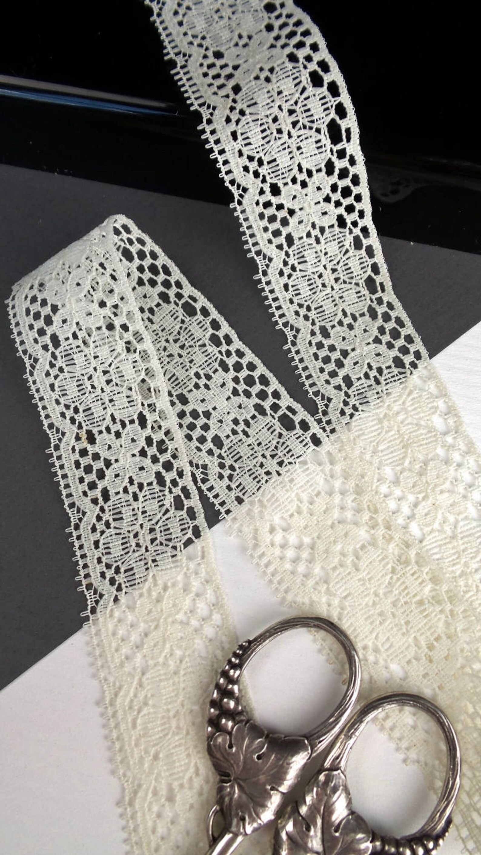 6yds Vintage Floral Picot Lace 1.25" In. Wide off White Lace Trim ...
