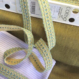 Conso 1" BRAIDED Decorative Trim by the Yard / Natural Aqua Green ...