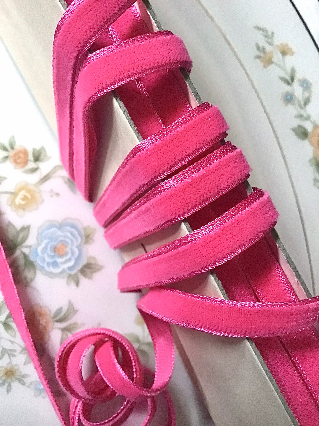 HOT PINK VINTAGE French Velvet Ribbon Wholesale 1/4" 7mm Vintage Velvet ...