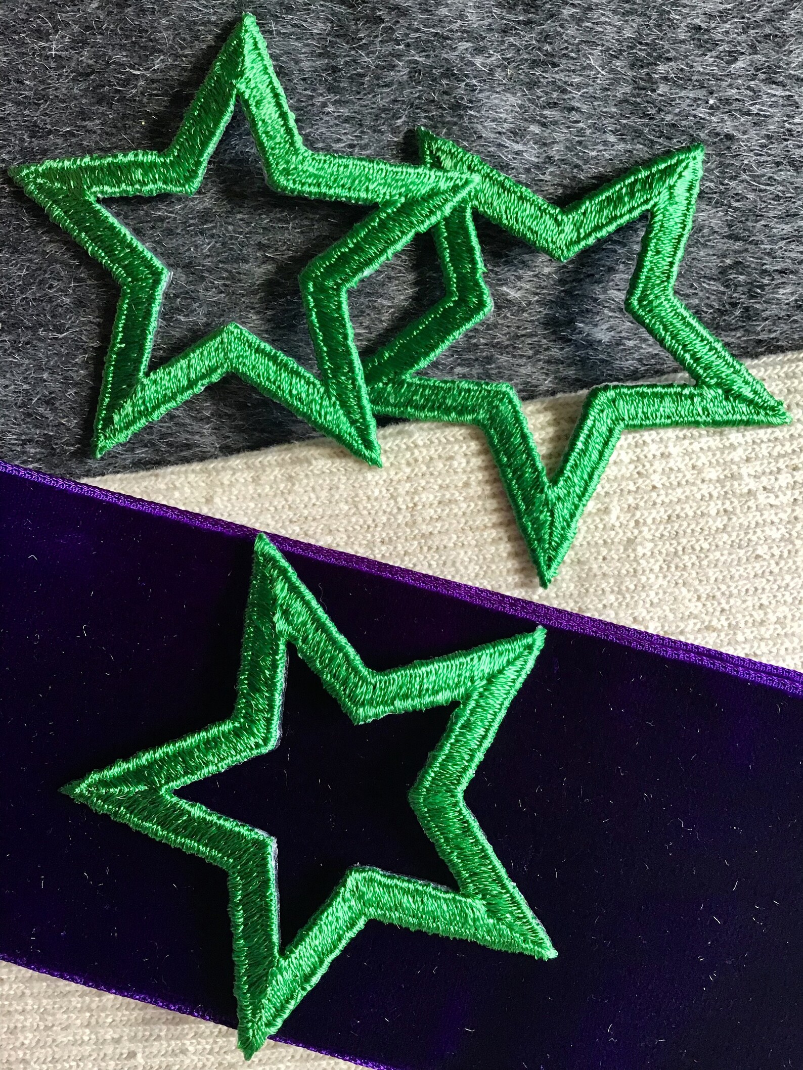 Vintage Embroidery Green Star Applique Iron On, Embroidered Big Star ...