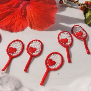 Vintage Embroidered Red Heart White Tennis Racket Applique, 1960s ...
