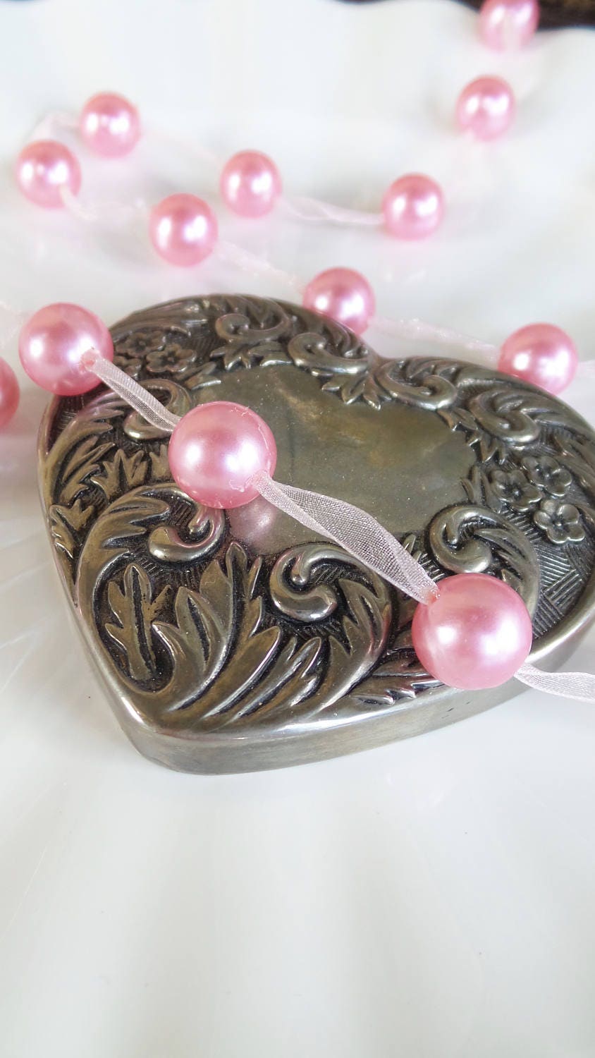 Pink Pearl Plastic Beaded Sheer Ribbon Trim Wedding | Etsy