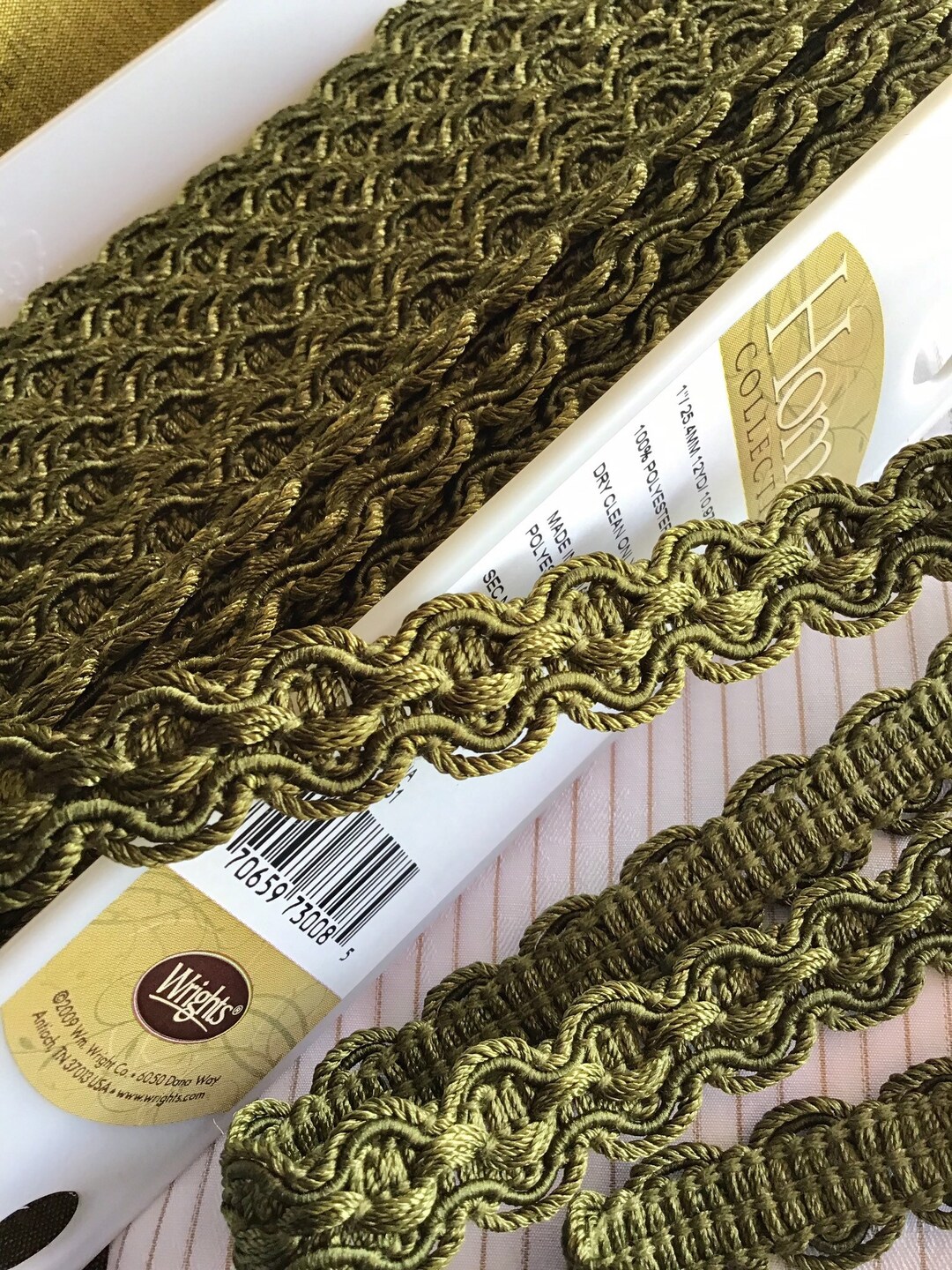 Wrights GREEN BRAIDED TRIM Scalloped Galloon Gimp Braids by the Yard ...