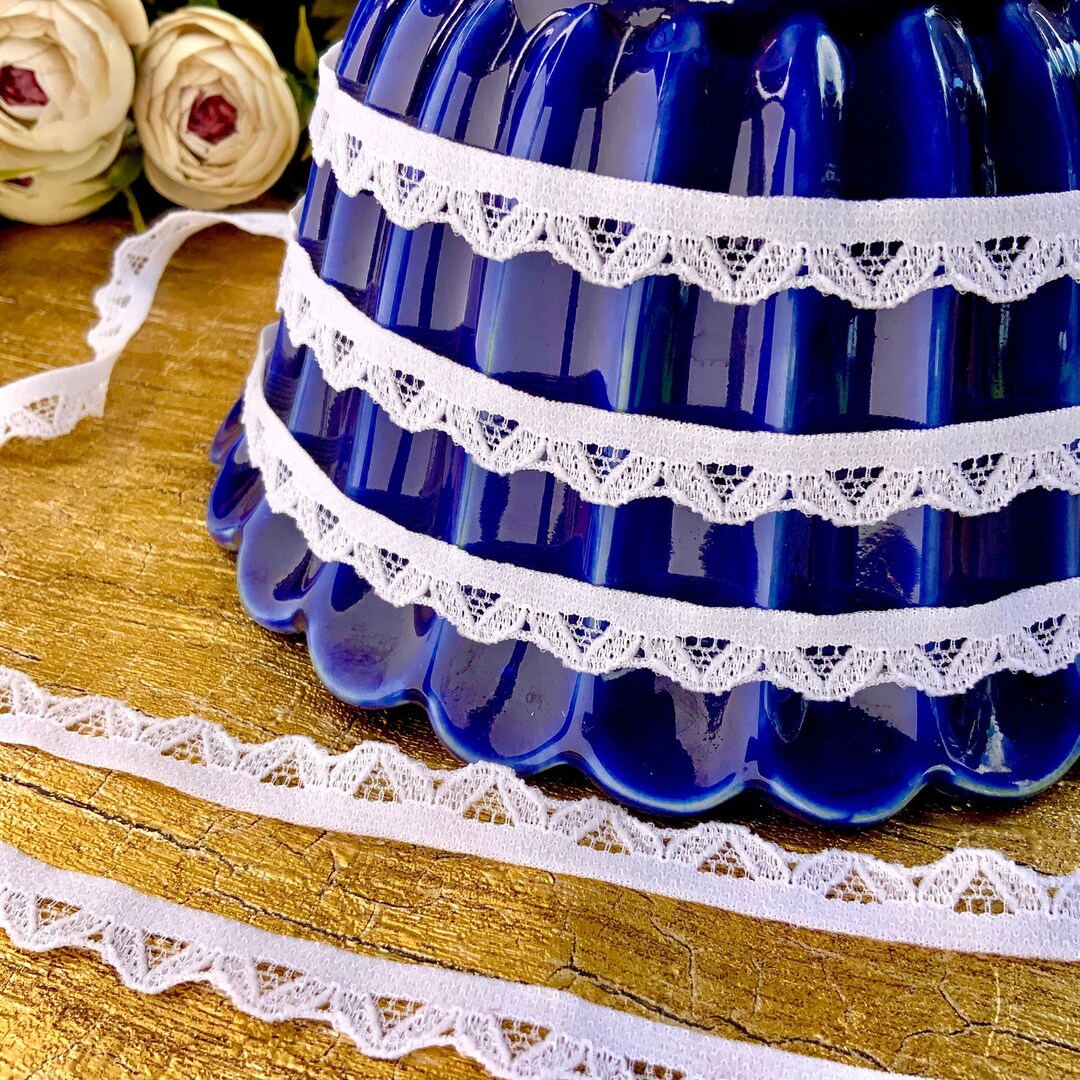 Pure WHITE Soft Elastic STRETCH Lace Edging Trim 3/8” Wide Spandex Lace ...