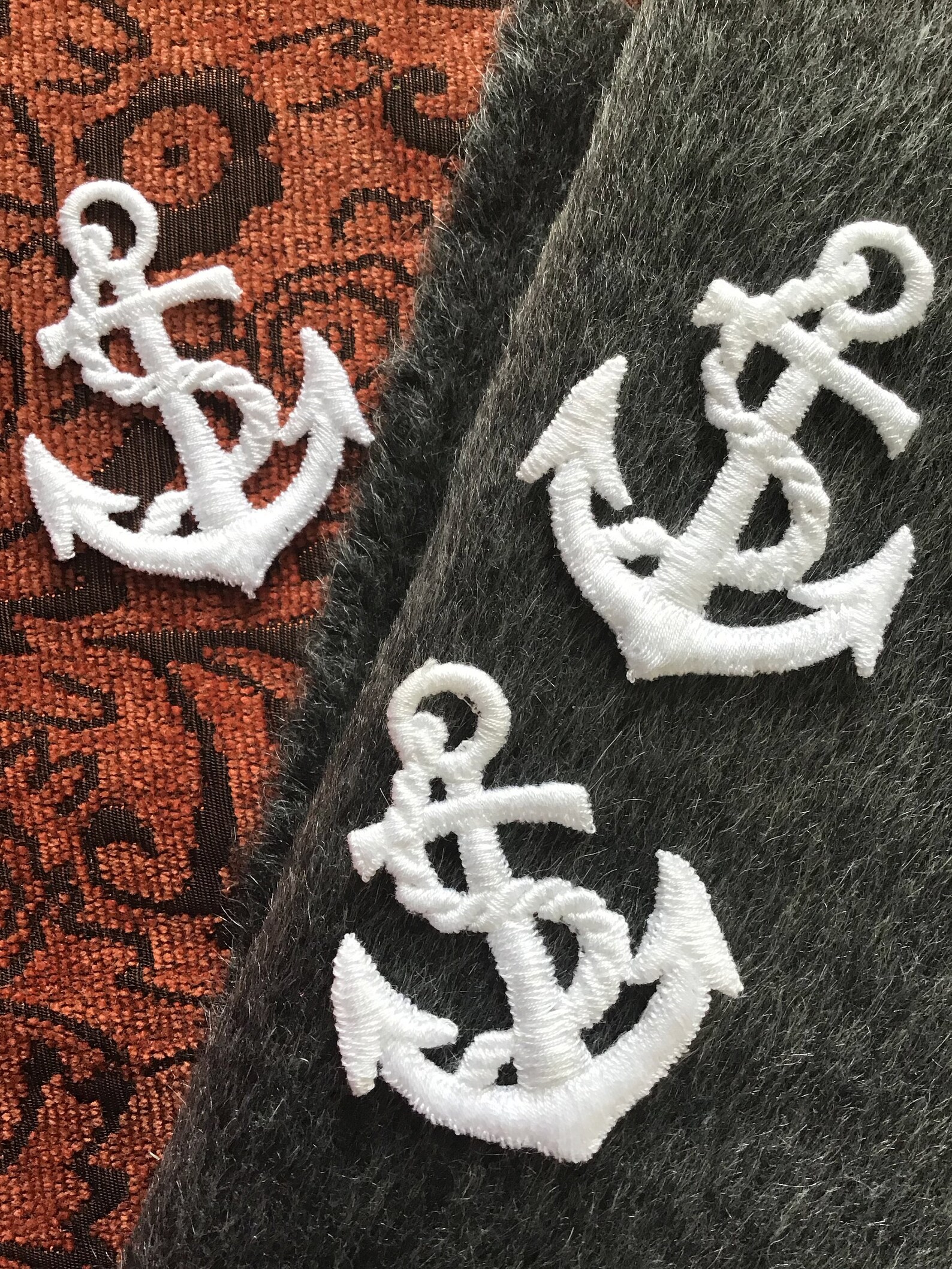 WHITE NAVY BLACK Anchor Patch Marine Nautical Rope Anchor Embroidered ...