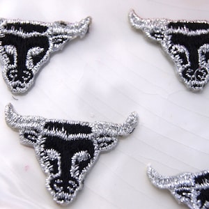 Vintage Iron on Bull Applique, Black Silver Bull Metallic Embroidery ...