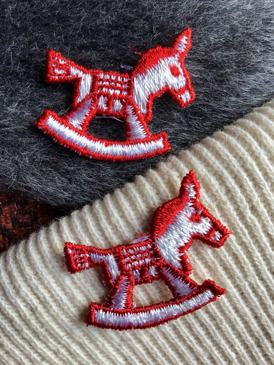 1960s VINTAGE Toy Rocking Horse Applique, Red White Rocking Horse ...