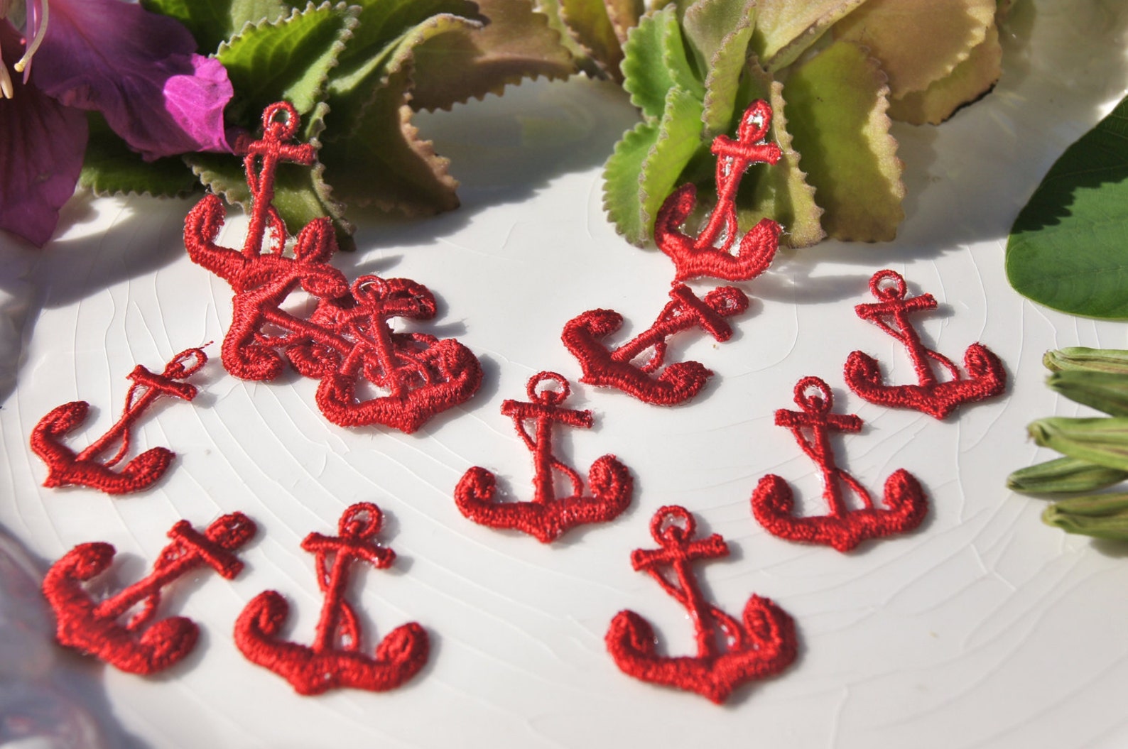 Red Anchor Nautical Applique, Vintage Embroidered Applique Anchor, Iron ...
