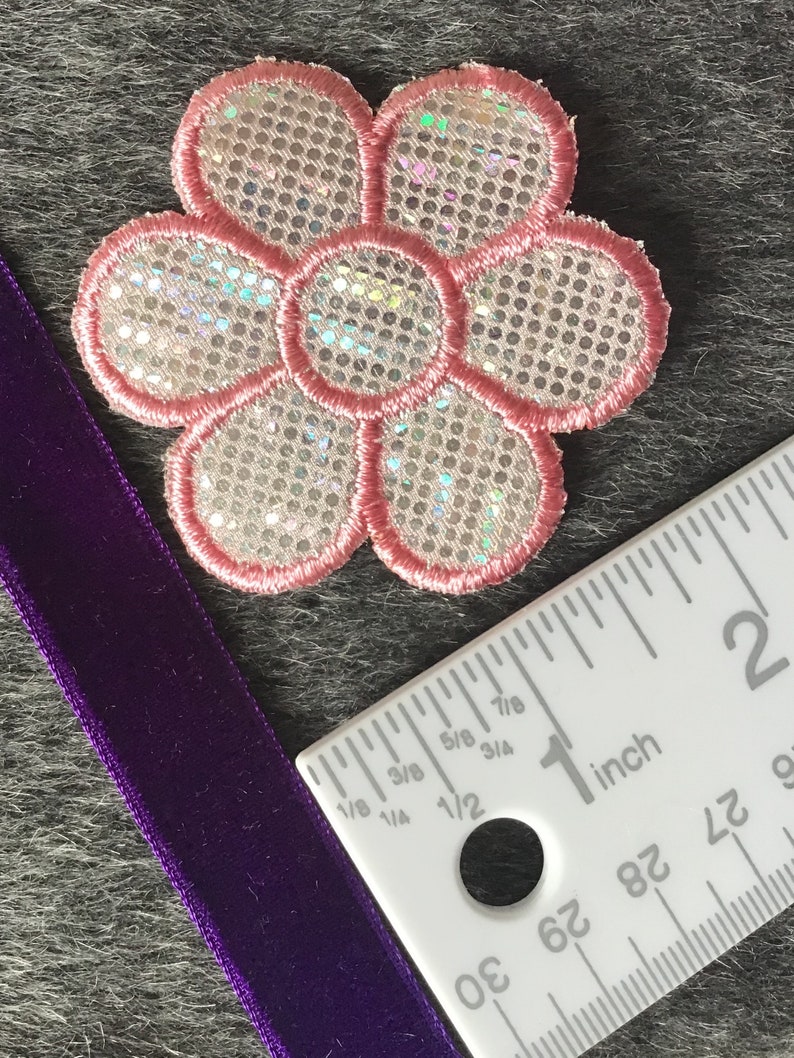METALLIC SILVER Iron On Pink Flower Patch Applique Pink | Etsy