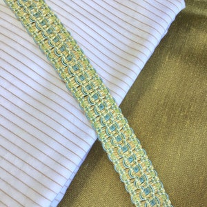 Conso 1" BRAIDED Decorative Trim by the Yard / Natural Aqua Green ...
