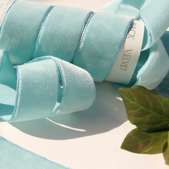 1 Velvet Ribbon by the yard Light Aqua Vintage French Velvet Ribbon Wholesale Dress Ribbon Jewelry Sewing Craft 144 Made in France