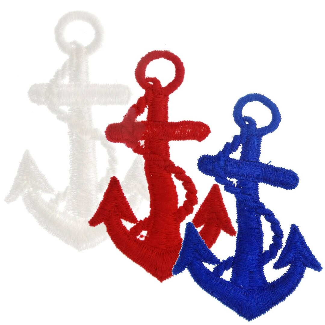 3" Nautical Anchor Embroidered Applique Patches Available in White, Red ...